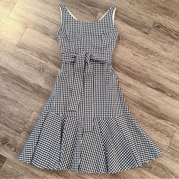 J. Crew | Dresses | J Crew Navywhitw Gingham Belted Midi Dress | Poshmark